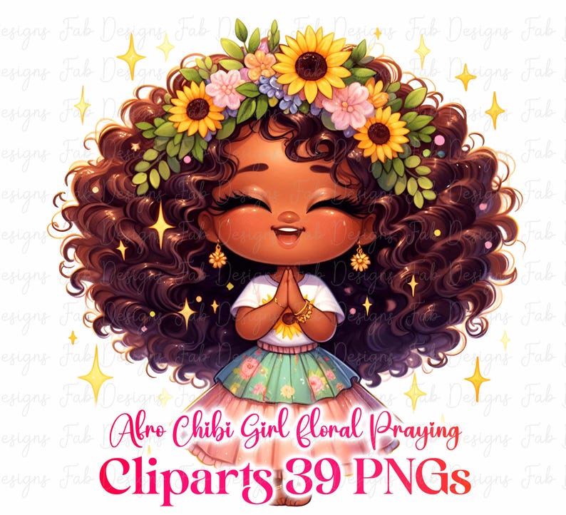 Praying Black Chibi Girl Clipart,afro Faith,jesus & Faith Sublimation ...