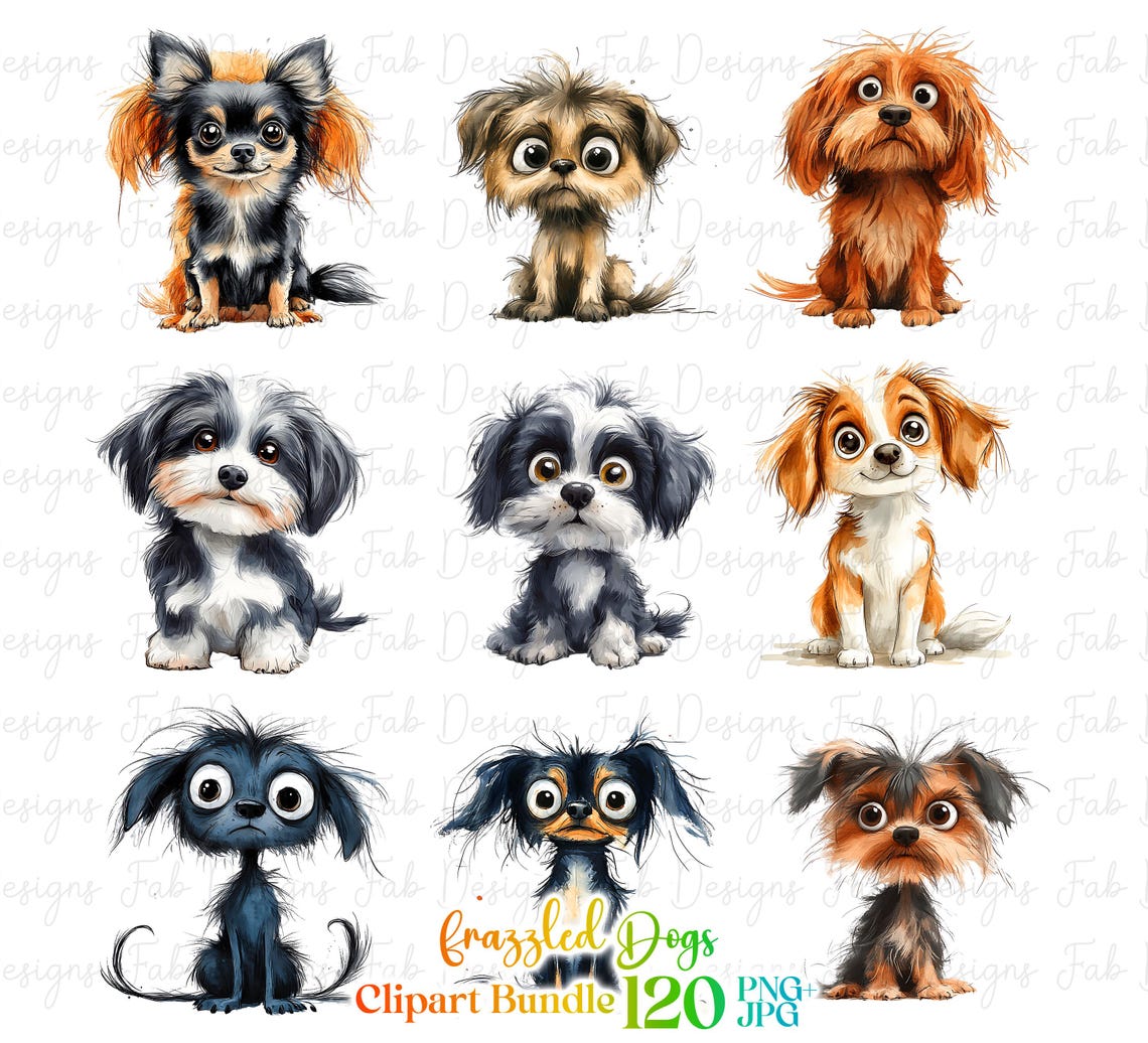 120 Frazzled Dog Clipart, Cute Wild One Birthday Watercolor Baby Animal ...
