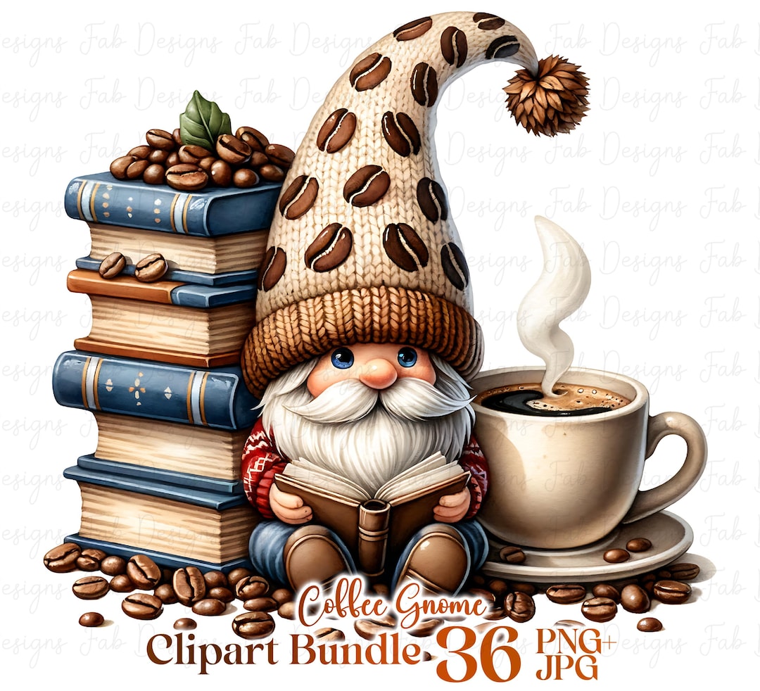 36 Watercolor Coffee Lover Gnome Clipart Bundle PNG, Coffee Clipart ...