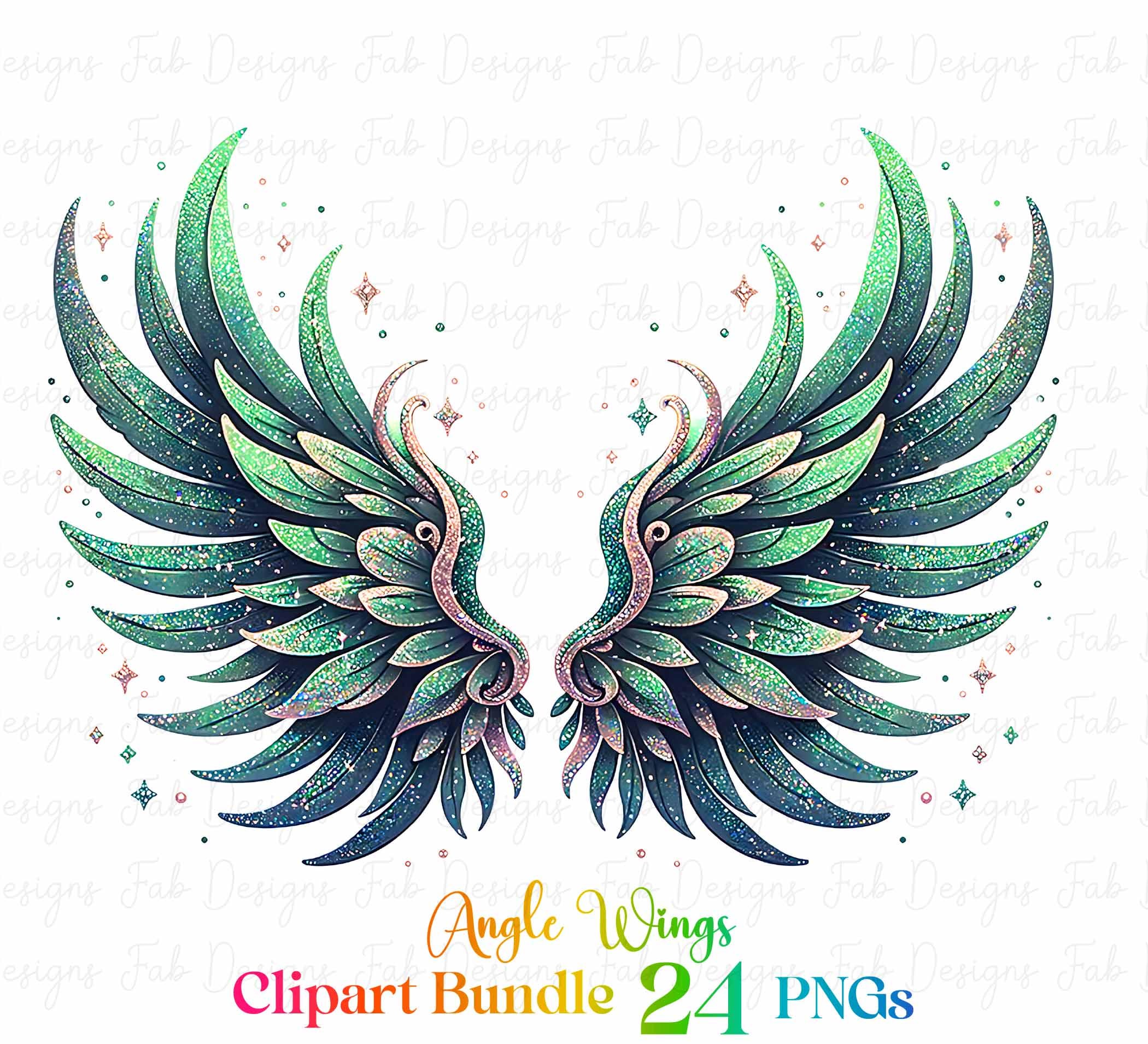 Angel Wings Clipart: 24 Watercolor Fairy Wings PNG (digital Download ...