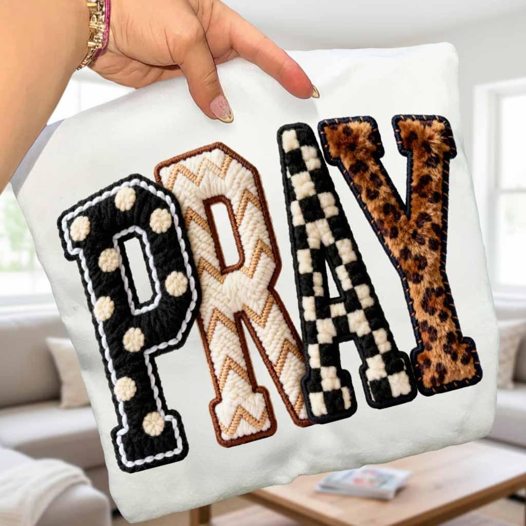 PRAY PNG, Crochet Christian Checkered Png, Retro Yarn Faith Design ...