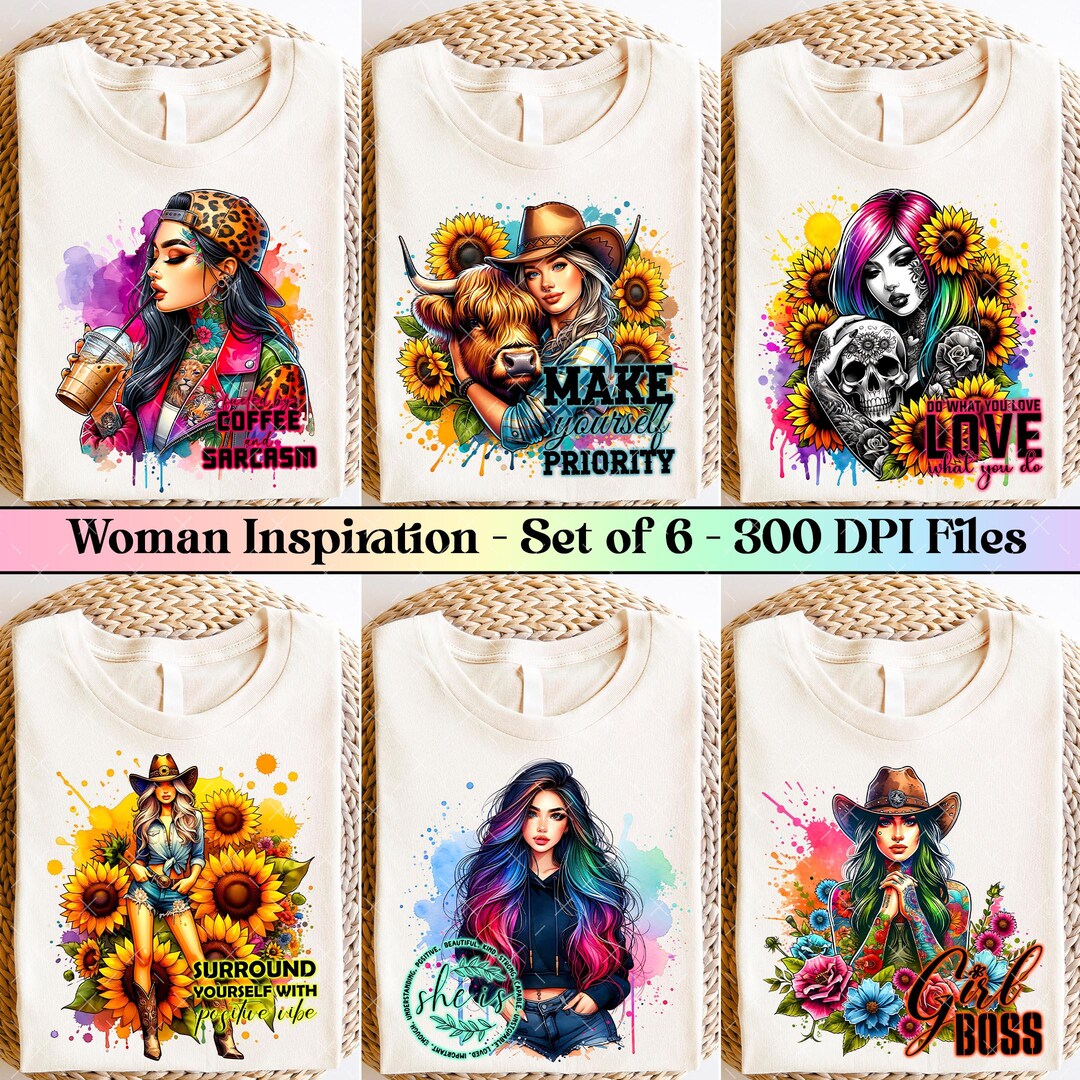 Woman Inspirational Clipart PNG Bundle, Watercolor Woman Motivation ...