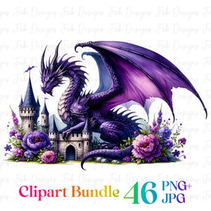 46 Fantasy Dragons PNG Bundle,magical Fairytale Dragon,watercolor ...