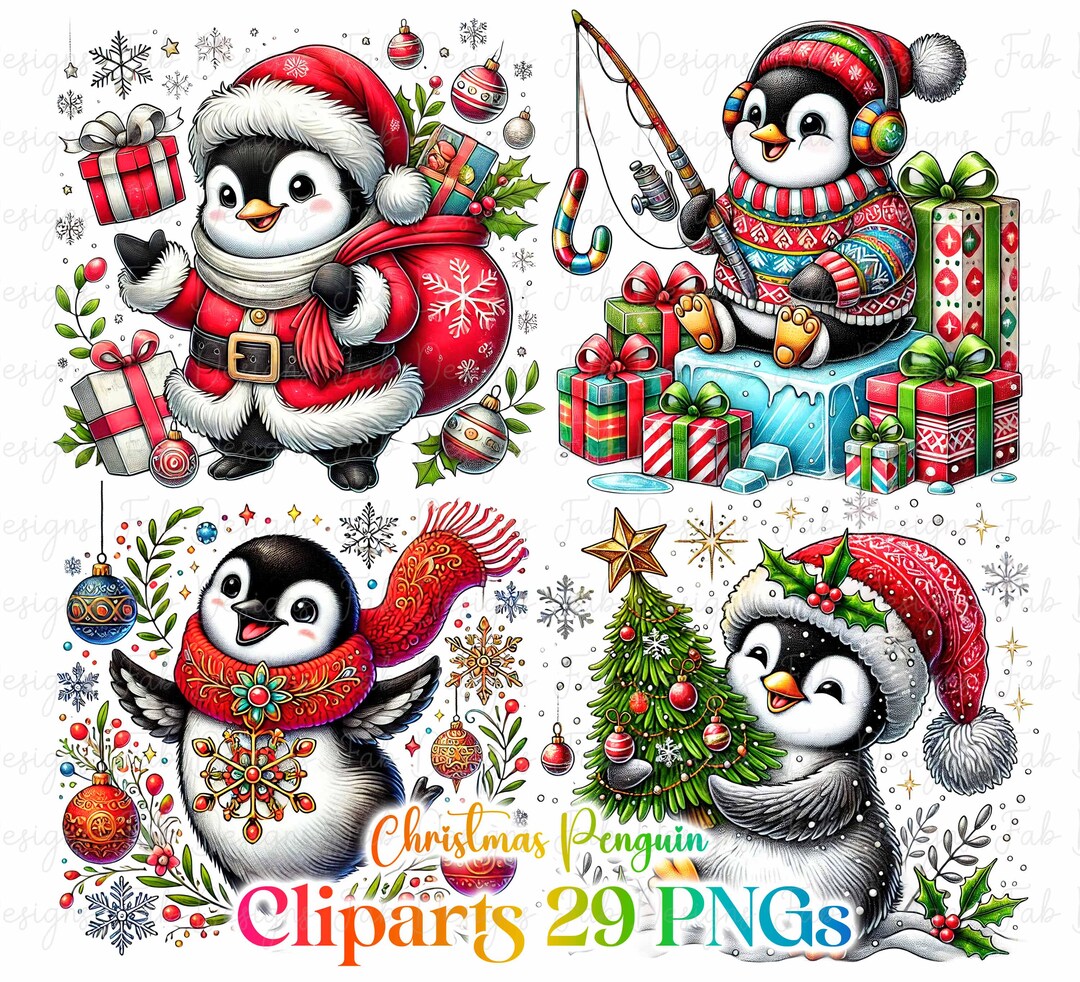 29 Winter Penguin Clipart PNG and JPG, Set 1, Christmas Penguin Clipart ...