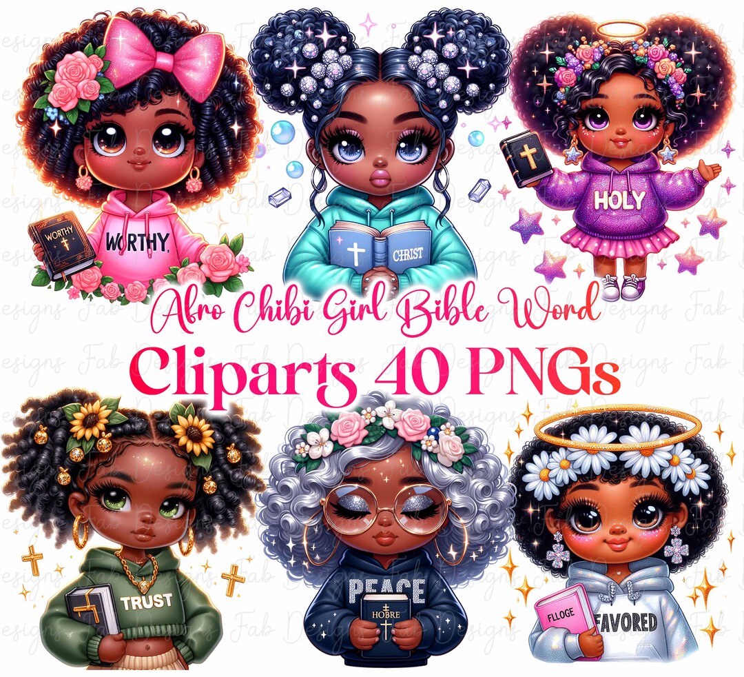 Praying Black Chibi Girl Clipart,afro Faith,jesus & Faith Sublimation ...