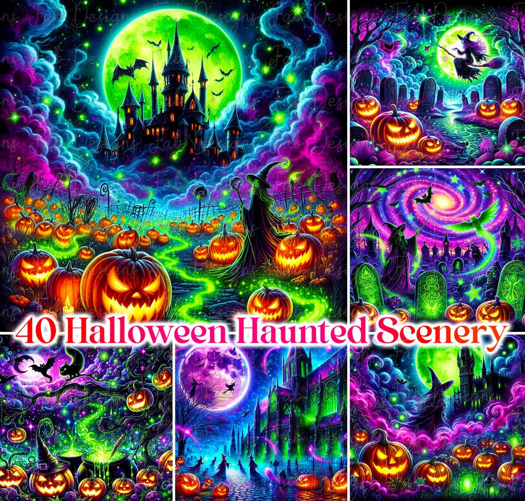Halloween Haunted Scenery Graphics: Ghost Graveyard Illustrations ...