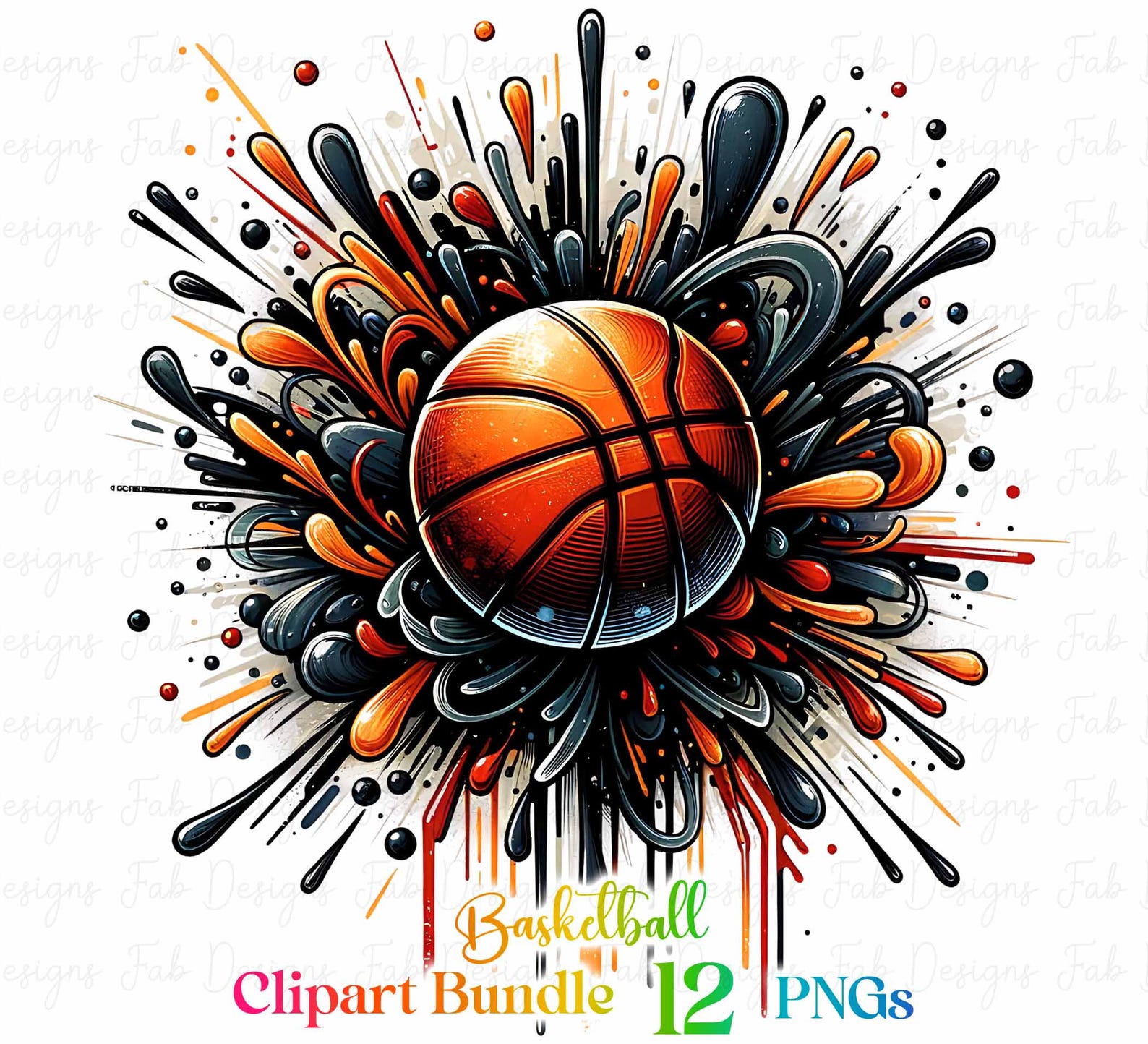 Watercolor Basketball Clipart: Sports Sublimation PNG Bundle (12 PNG ...