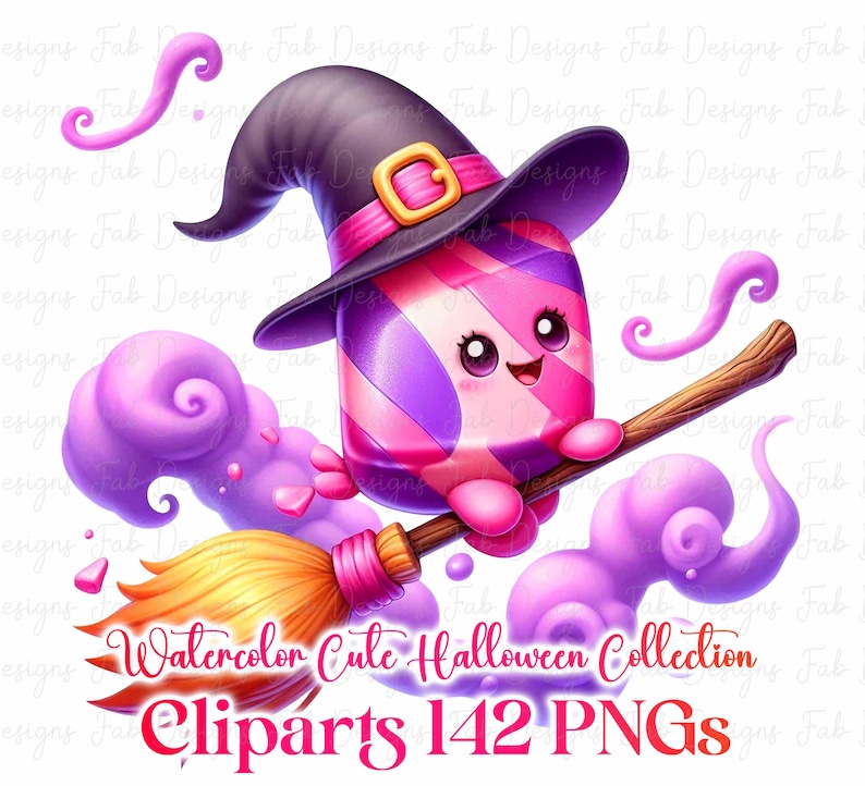 142 Cute Halloween Watercolor Clipart Bundle, Witch Clipart, Black Cat ...