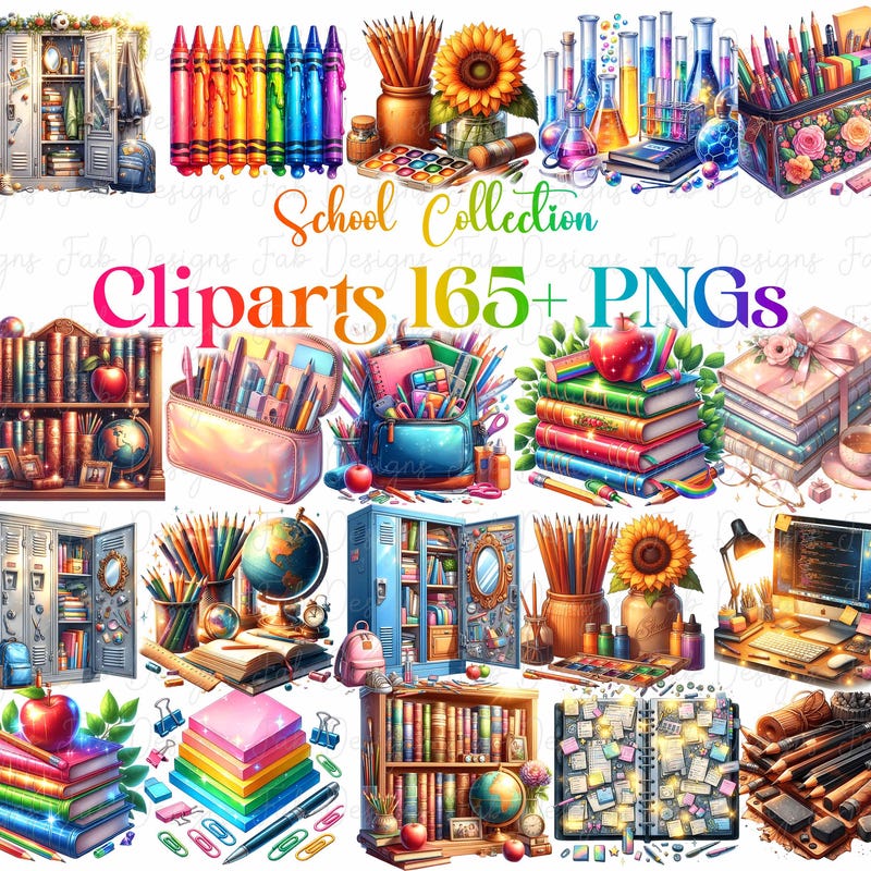 Cute School Supplies Clipart - Etsy