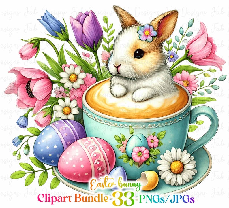 33 Easter Bunny Coffee Clipart Bundle, Easter Bunny Clipart, Easter ...