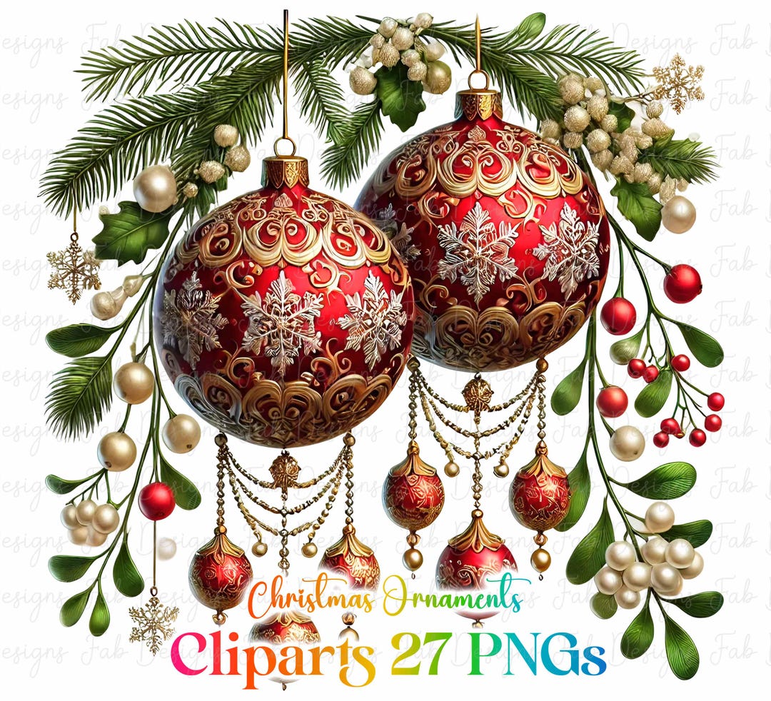 27 PNG, Christmas Ornaments Clipart Bundle, Set1, Festive Decoration ...