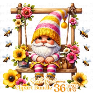 Watercolor Bee Gnome Clipart Bundle: Flower Garden PNG Graphics ...