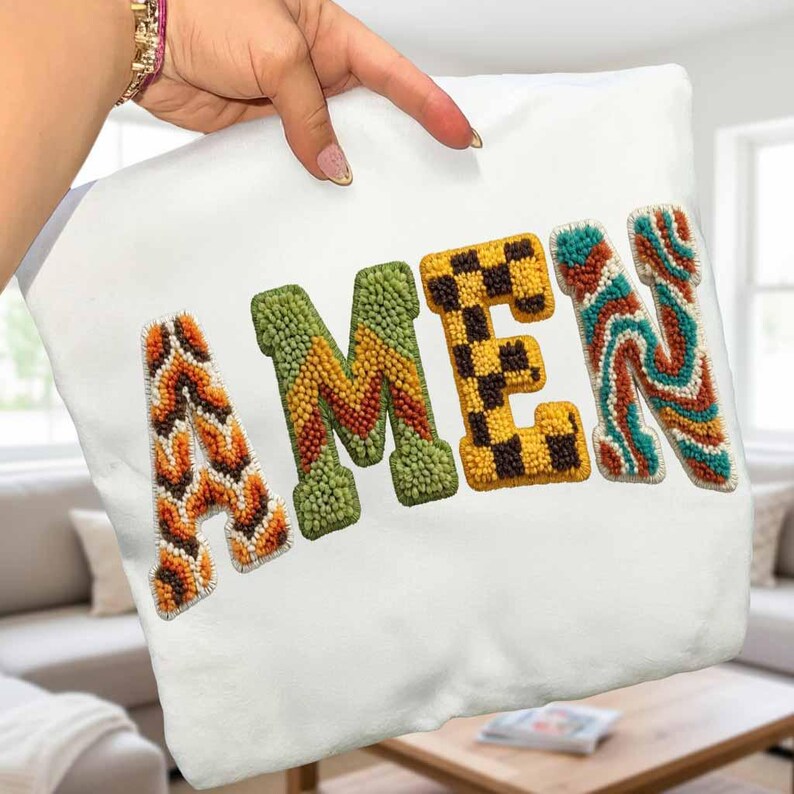 AMEN PNG, Crochet Christian Checkered Png, Retro Yarn Faith Design ...