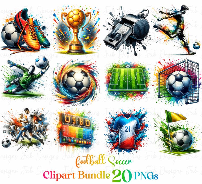 Watercolor Football Clipart Bundle: Soccer Graphics (digital Download ...