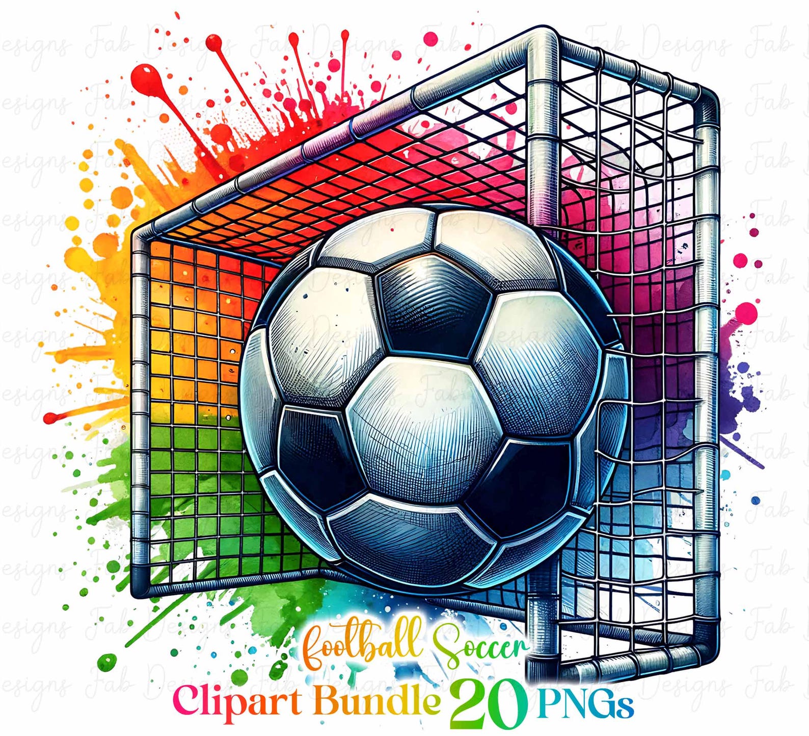 Watercolor Football Clipart Bundle: Soccer Graphics (digital Download ...