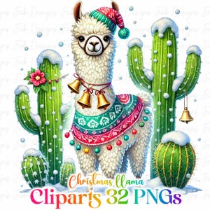 Christmas Llama PNG Clipart, Holiday Alpaca With Wreath & Gift, Festive ...