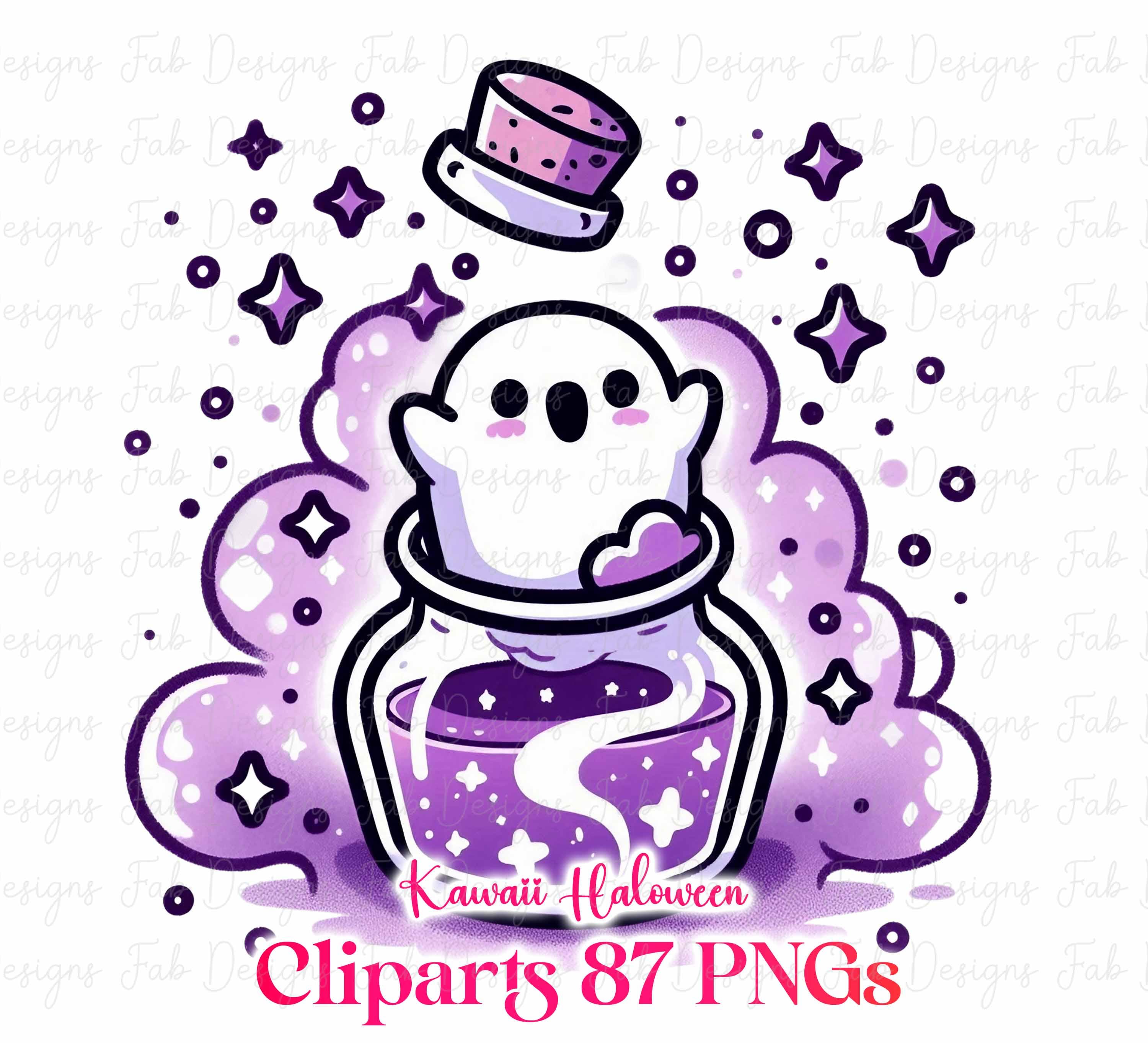 87 Kawaii Halloween PNG Clipart, Watercolor Halloween Clipart, Spooky ...