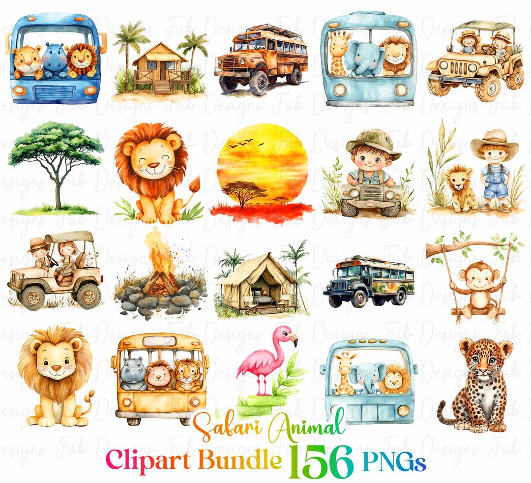 156 Cute Safari Animal Clipart - Jungle Animals Png - Watercolor ...