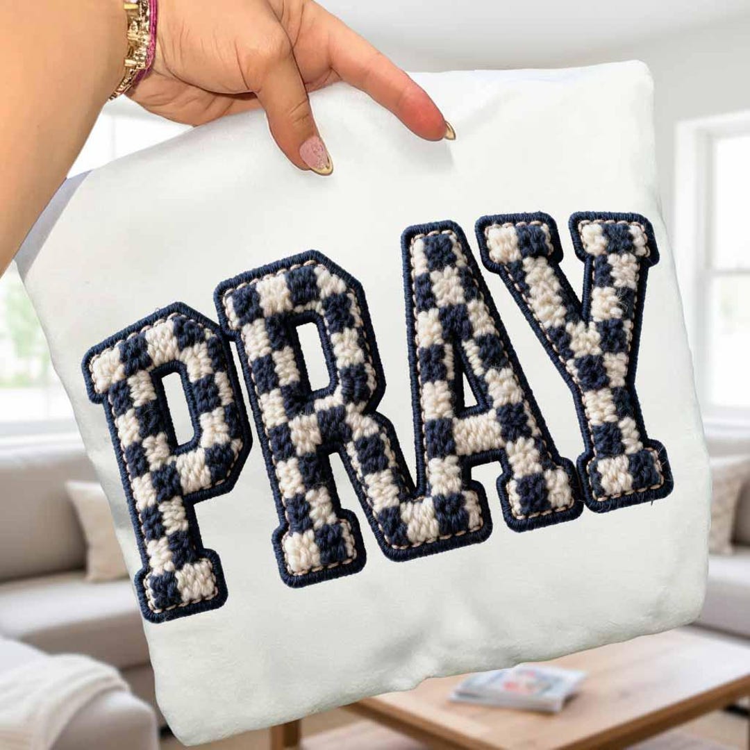 PRAY PNG, Crochet Christian Checkered Png, Retro Yarn Faith Design ...