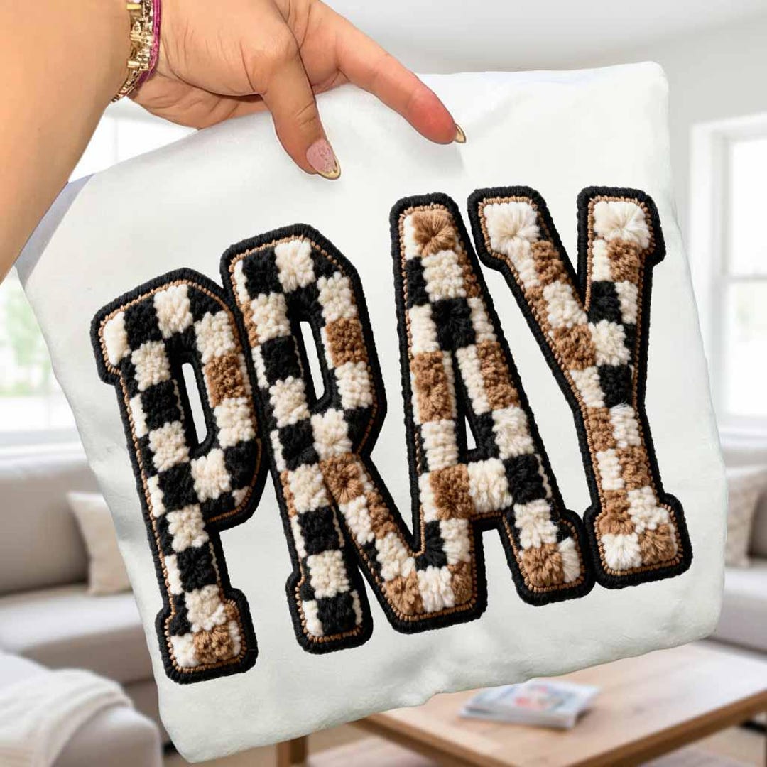 PRAY PNG, Crochet Christian Checkered Png, Retro Yarn Faith Design ...