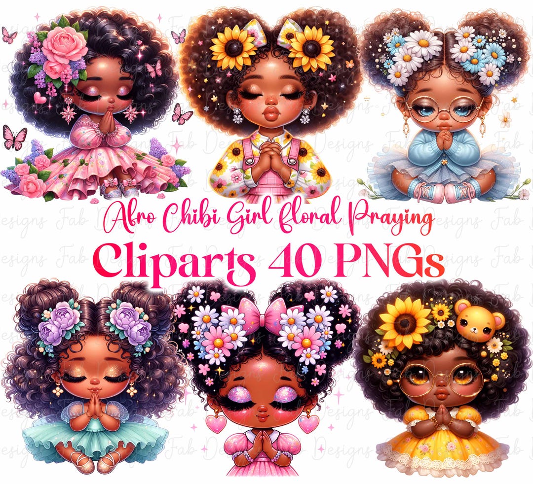 40 Praying Black Chibi Girl Clipart,faith African Girl, Jesus and Faith ...
