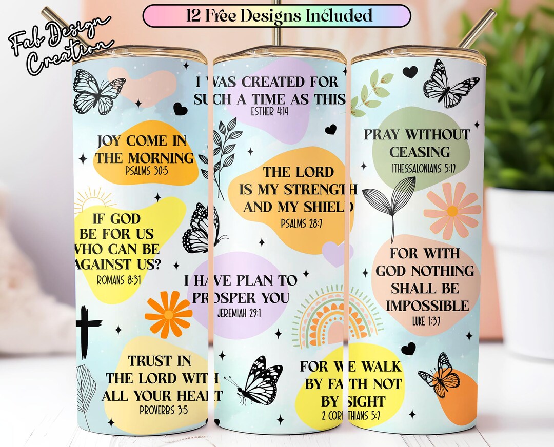Christian Affirmations 20oz Skinny Tumbler Wrap, Love Faith Bible ...