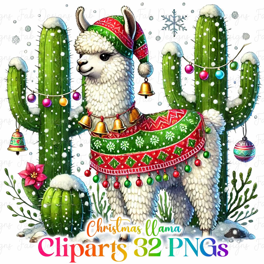 Christmas Llama PNG Clipart, Holiday Alpaca With Wreath & Gift, Festive ...