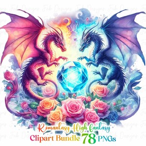 78 Romantasy High Fantasy Clipart, Dragon Rider Clipart, Rose Dragon ...