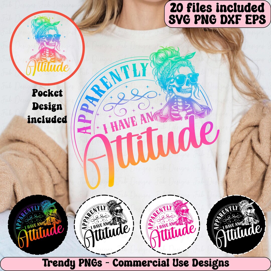 Snarky Skeleton Png, Apparently I Have Attitude PNG, Trendy Vintage ...