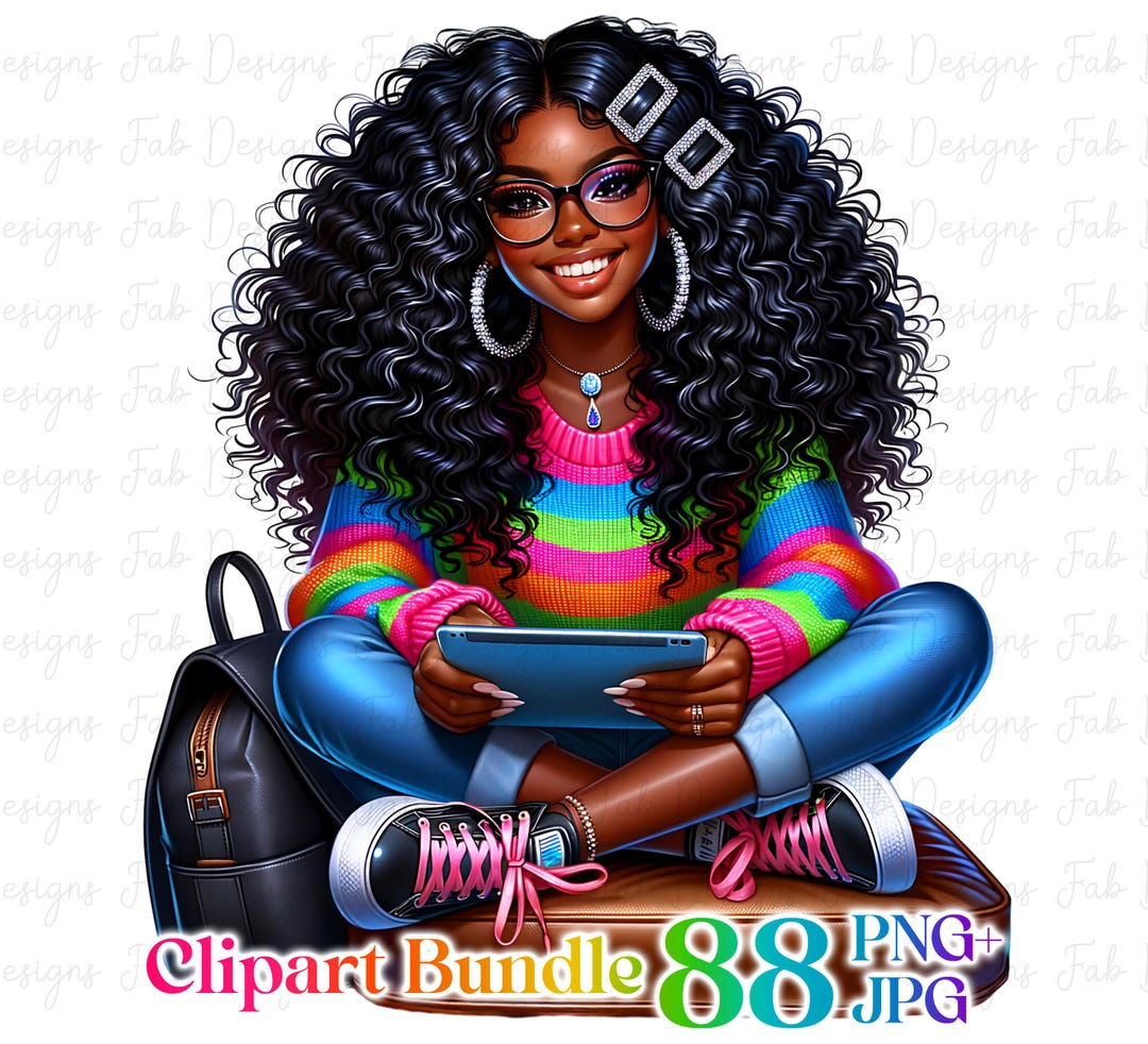 88 Black Girl Clipart Bundle, Fashionable Girl Graphics,afro Girl ...