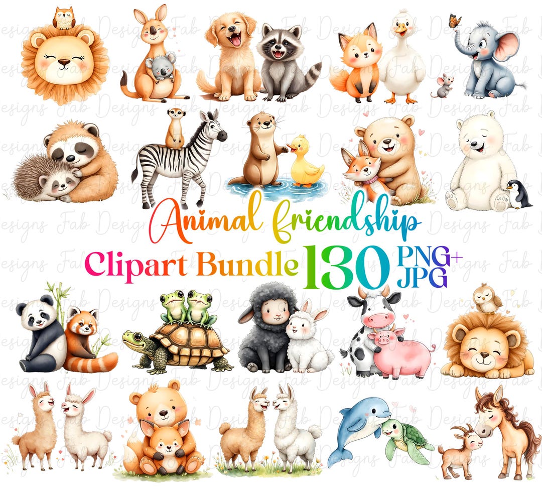 130 Watercolor Cute Animals Clipart, Cute Animal, Watercolor Animals ...