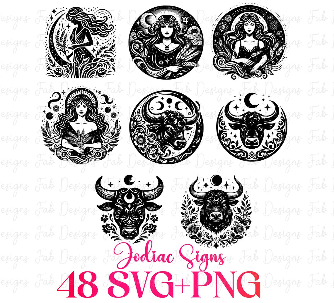 48 Zodiac Signs SVG Bundle: Horoscope Astrology Symbols (digital ...