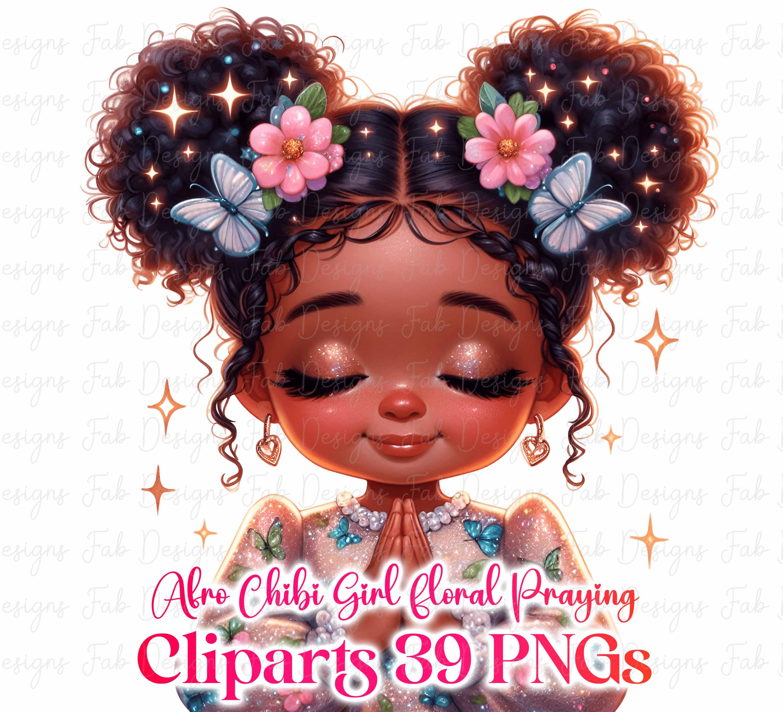 Praying Black Chibi Girl Clipart,afro Faith,jesus & Faith Sublimation ...