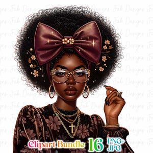 16 Beautiful Black Girl Clipart Bundle, Fashionable Girl Graphics, Afro ...