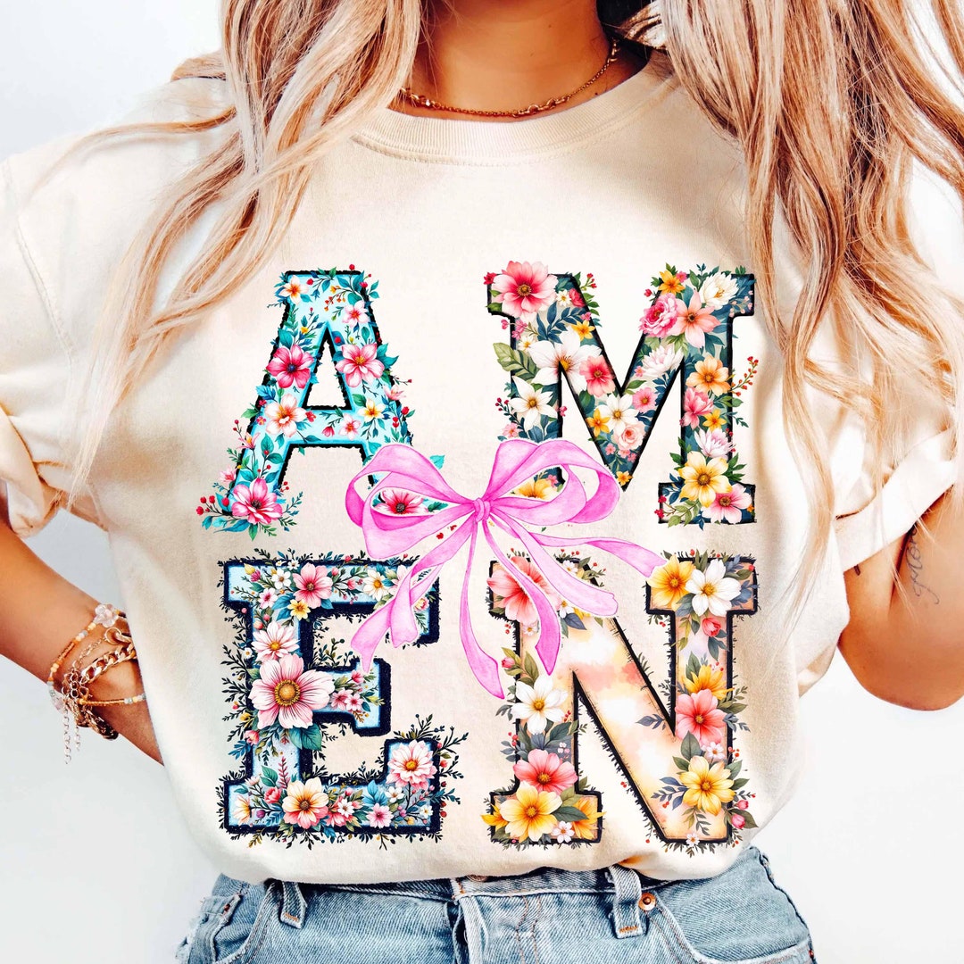 Retro Floral Amen Varsity Design: Easter Christian PNG (digital ...