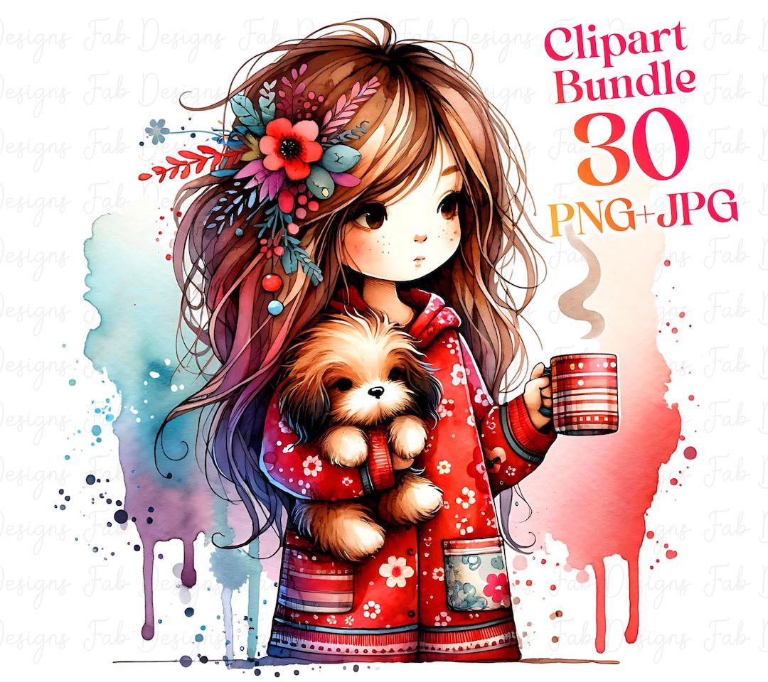30 Cute Cozy Girl Clipart Bundle,watercolor Cozy Girl Clipart Set,cozy ...