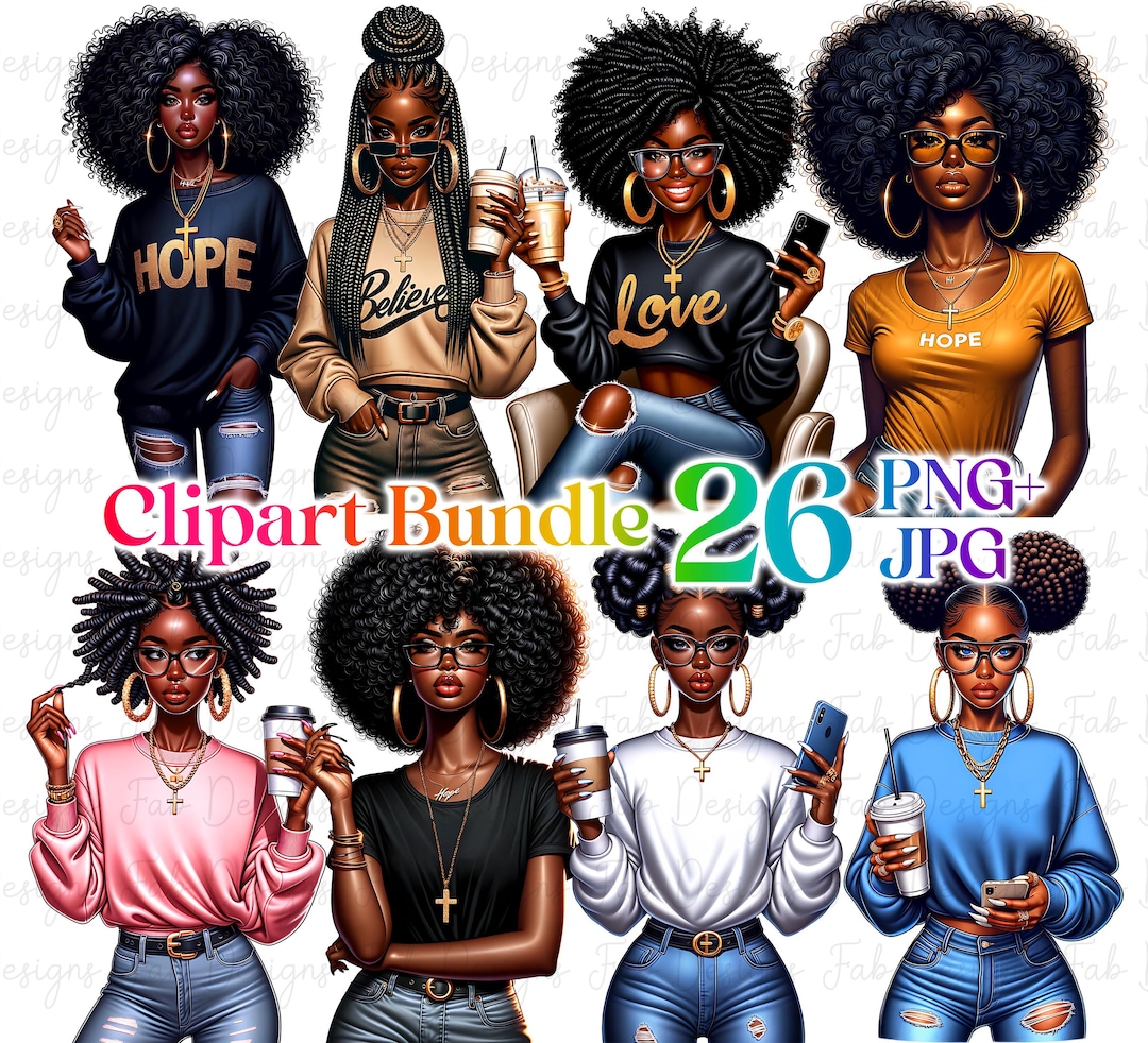 26 Black Girl Motivation Clipart Bundle, Inspirational Fashionable Girl ...