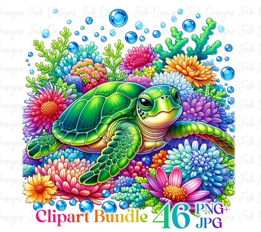 Watercolor Turtle Clipart Bundle: Undersea Sea Animals (digital ...