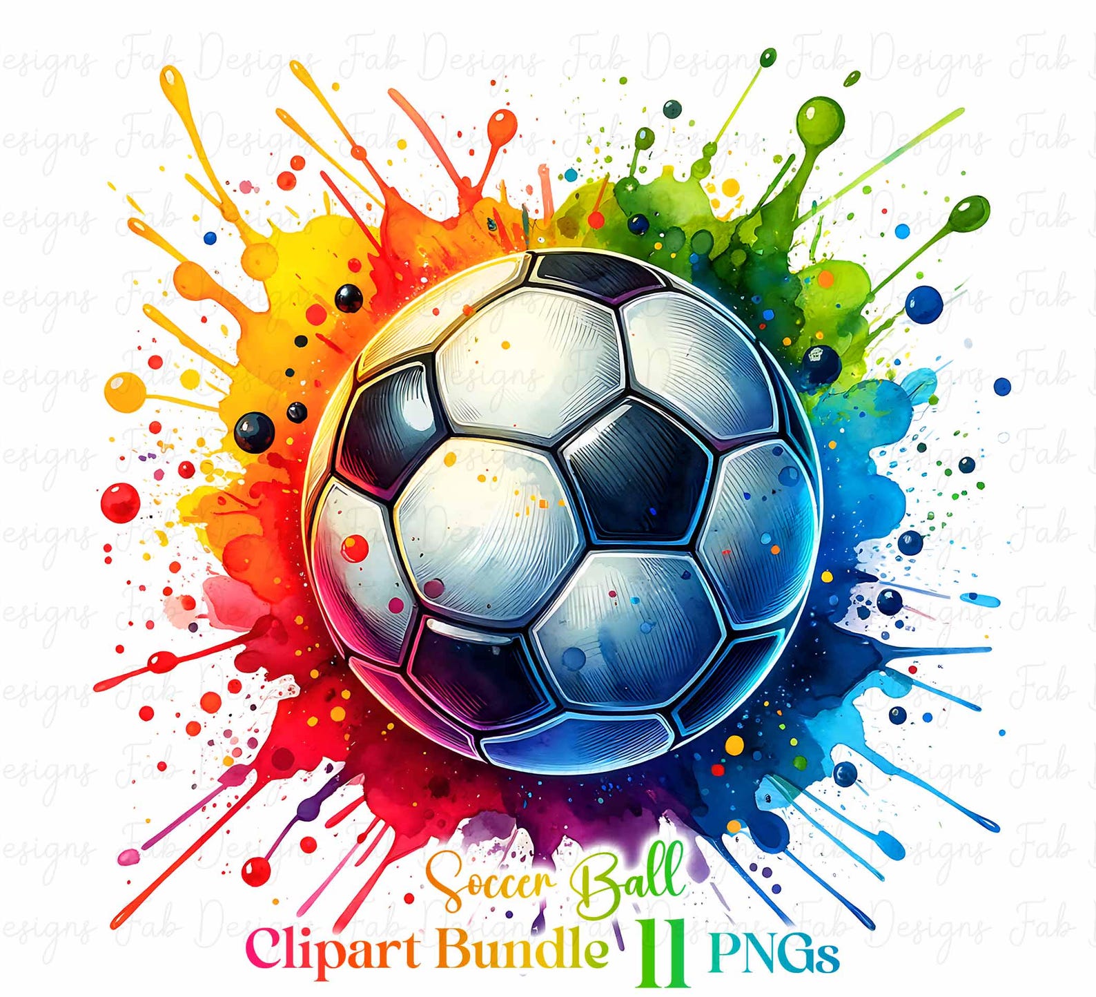 11 Watercolor Football Clipart, Soccer Clipart, Clipart Bundle ...