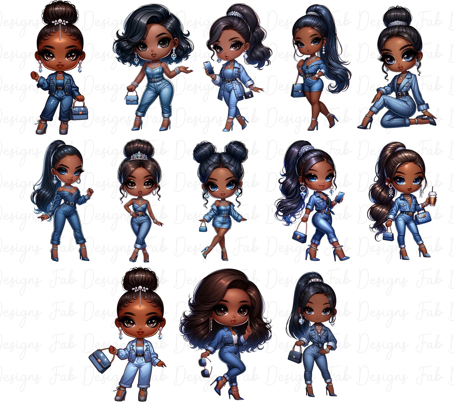 26 Chibi Black Girl Clipart Bundle: Fashion Graphics (digital Download ...
