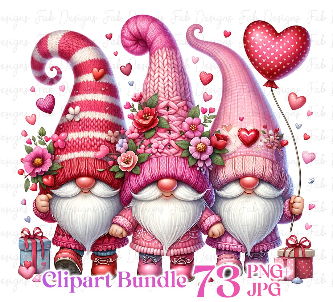 73 Watercolor Valentines Gnomes Clipart, Festive Gnomes Clipart ...