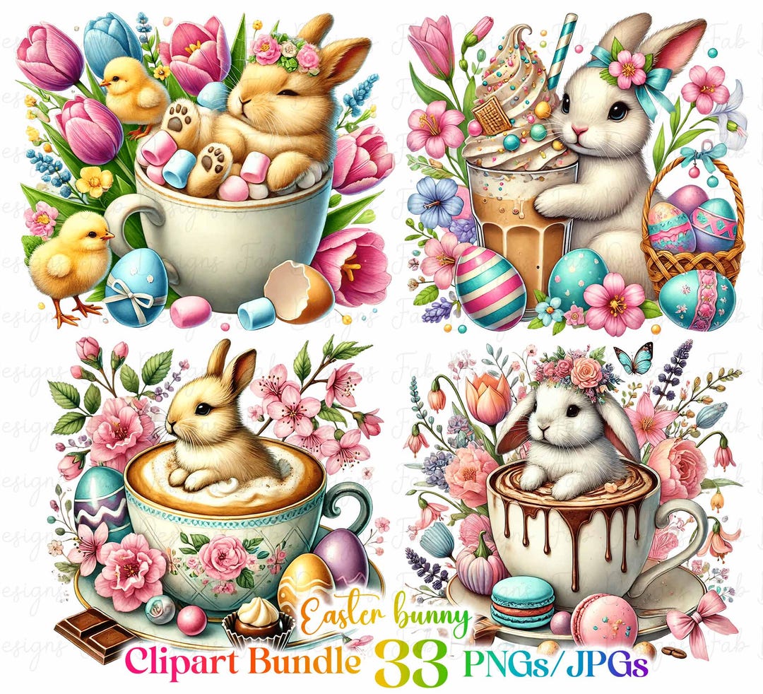 33 Easter Bunny Coffee Clipart Bundle, Easter Bunny Clipart, Easter ...