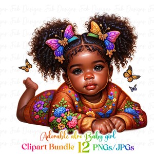 12 Cute Adorable Baby African American Girl Clipart Bundle, Bright and ...