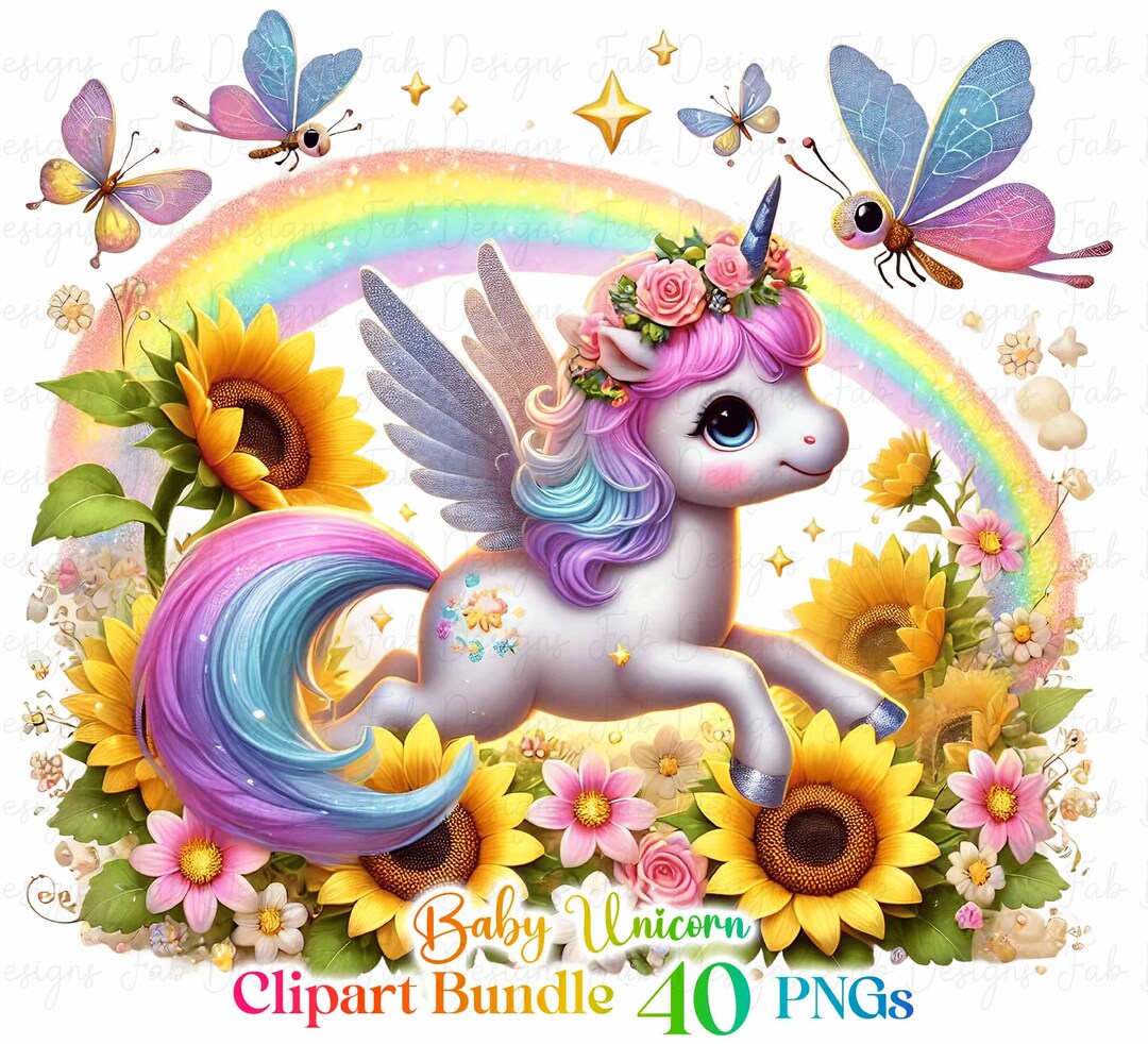 40 Baby Unicorns Clipart Bundle, Magical Unicorn Graphics, Cute Unicorn ...