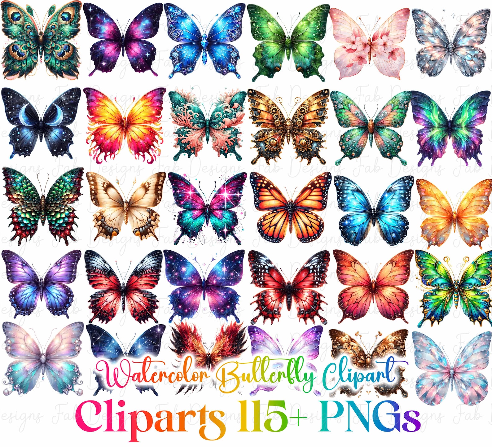 Watercolor Butterfly Clipart Bundle: 115+ Butterfly PNG Graphics ...