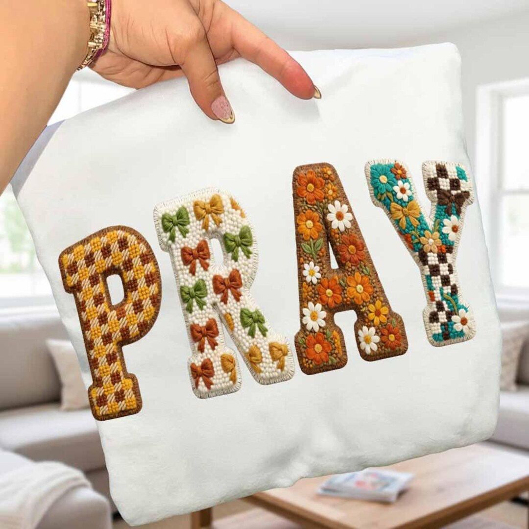 PRAY PNG, Crochet Christian Checkered Png, Retro Yarn Faith Design ...