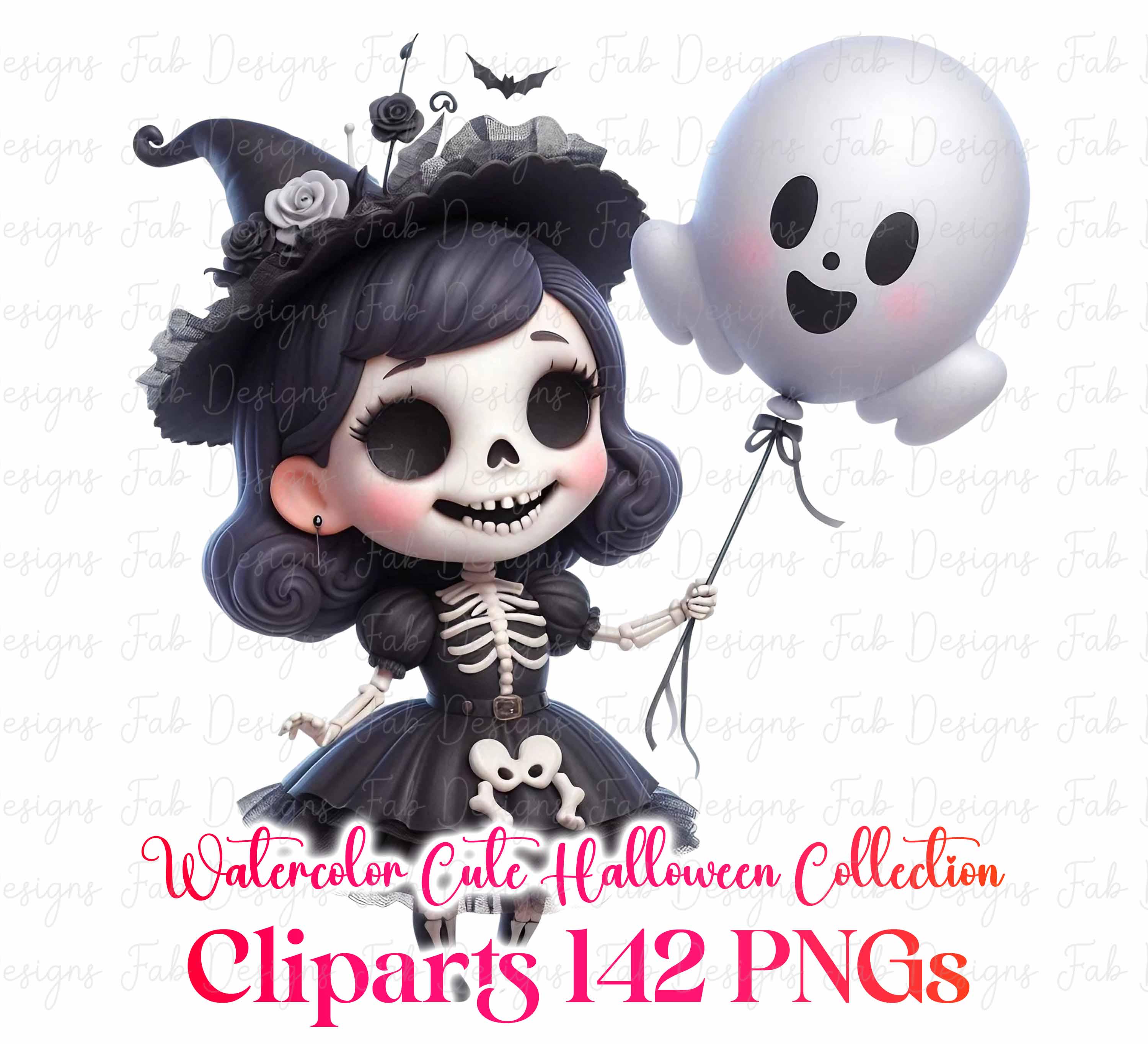142 Cute Halloween Watercolor Clipart Bundle, Witch Clipart, Black Cat ...