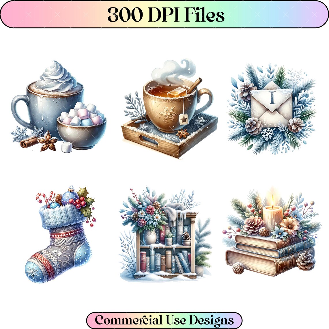 124 Winter Clipart Bundle, Watercolor Frosty Coziness Clipart, Cozy ...