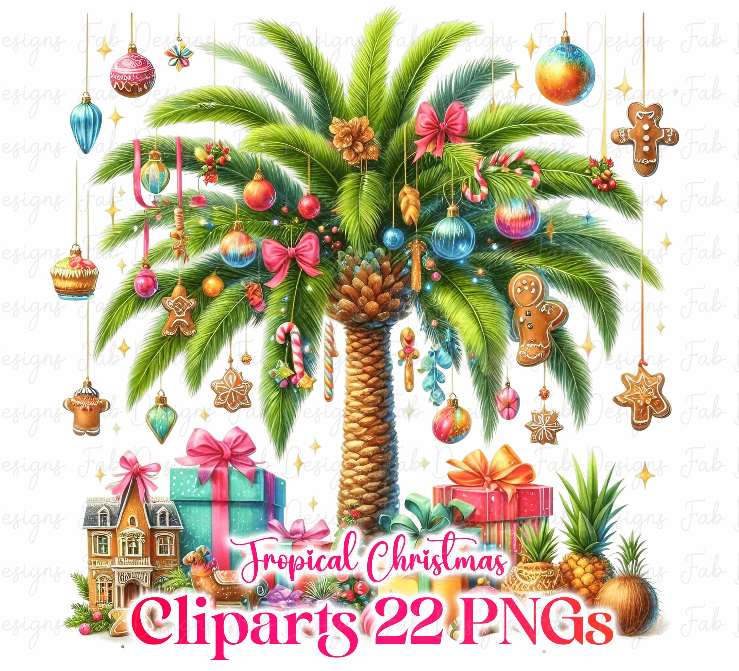 Christmas Palm Tree Clipart: Tropical Beach Holiday Designs (digital ...