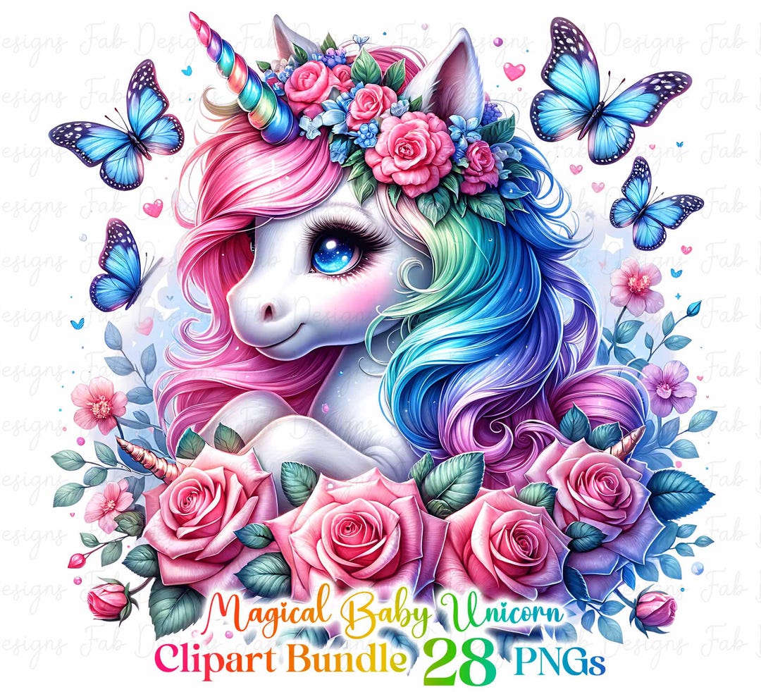 28 Baby Unicorns Clipart Bundle, Magical Unicorn Graphics, Cute Unicorn ...